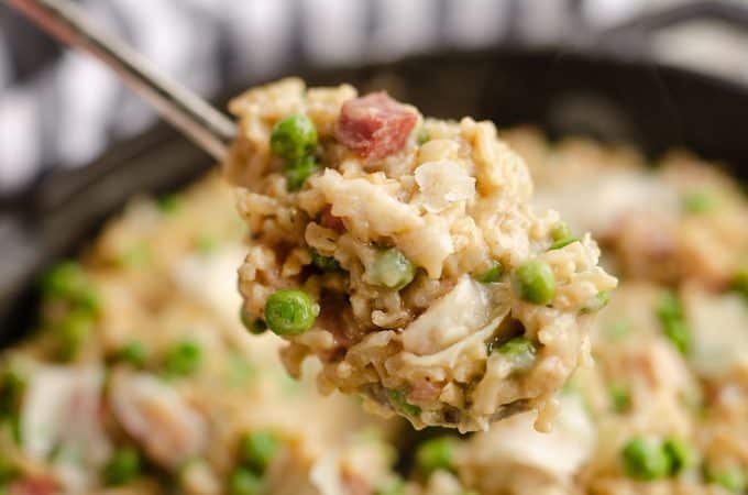 One Pot Cheesy Ham & Rice Skillet - Lightened Up!