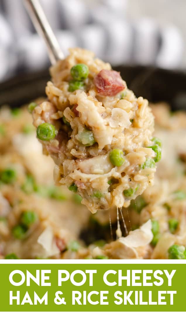 One Pot Cheesy Ham & Rice Skillet - Lightened Up!
