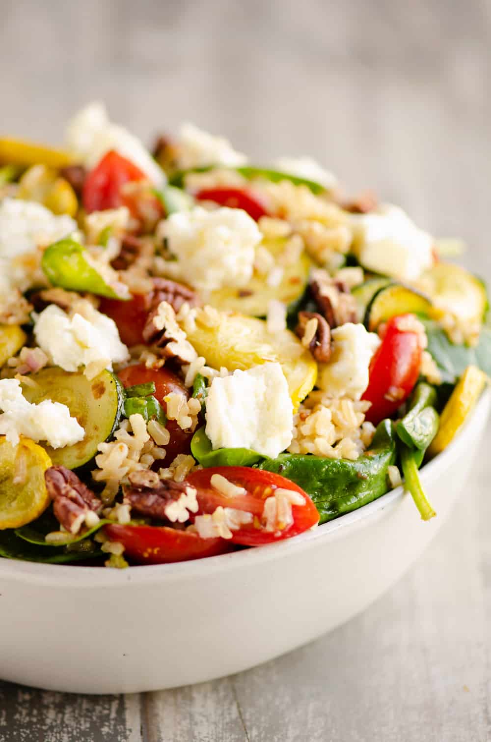 Baked Honey Feta Squash & Brown Rice Salad - The Creative Bite