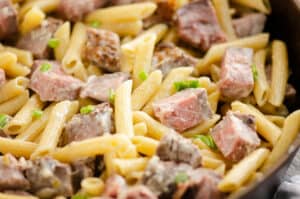 Leftover Prime Rib Pasta in White Wine Cream Sauce