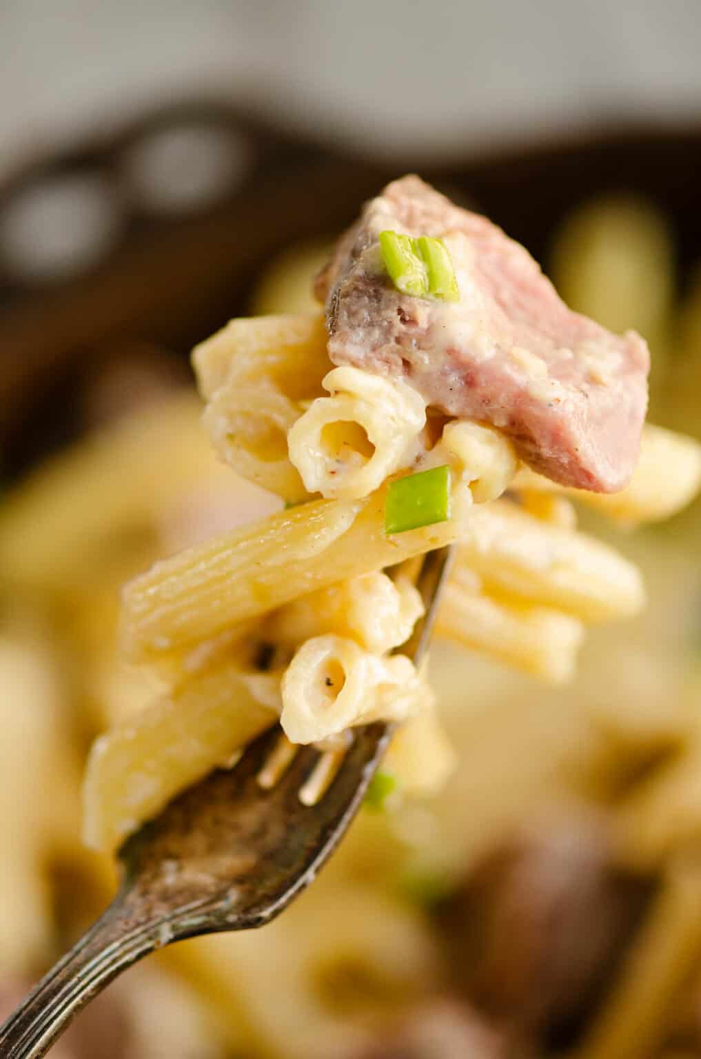 Leftover Prime Rib Pasta in White Wine Cream Sauce