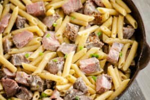 Leftover Prime Rib Pasta in White Wine Cream Sauce