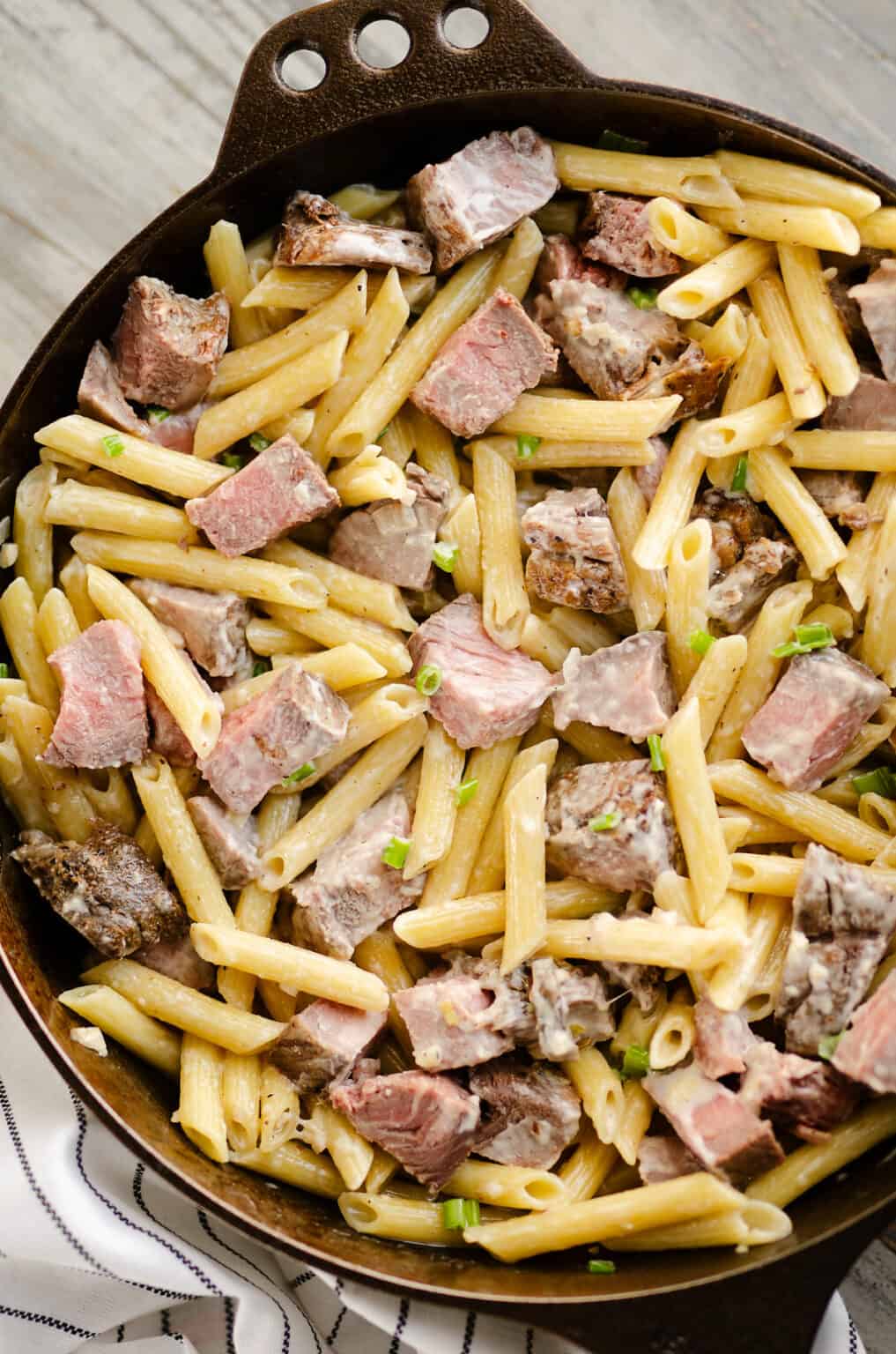 Leftover Prime Rib Pasta in White Wine Cream Sauce