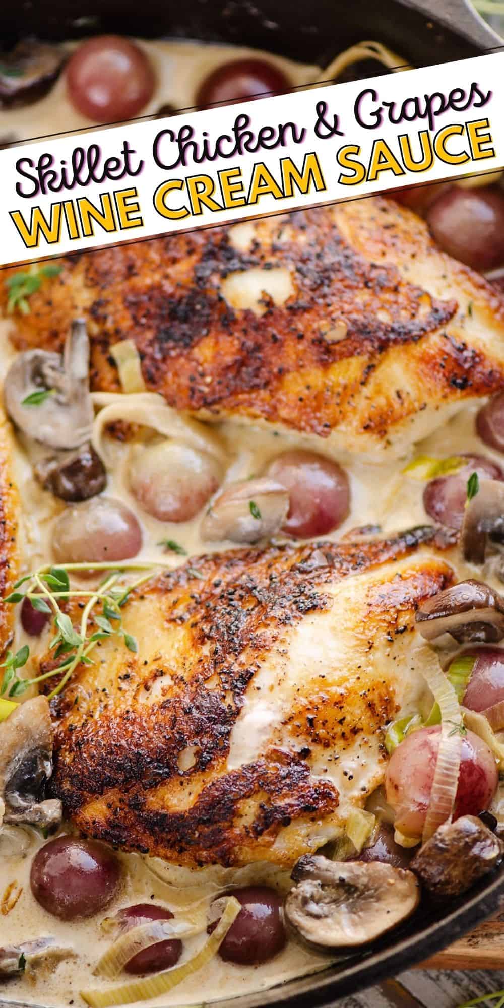 Skillet Chicken with Grapes in White Wine Cream Sauce