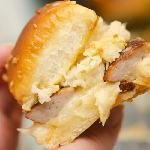 Cheesy Sauerkraut Brat Sliders