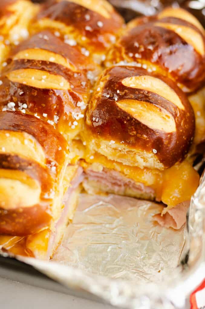 Honey Mustard Ham And Cheese Pretzel Sliders